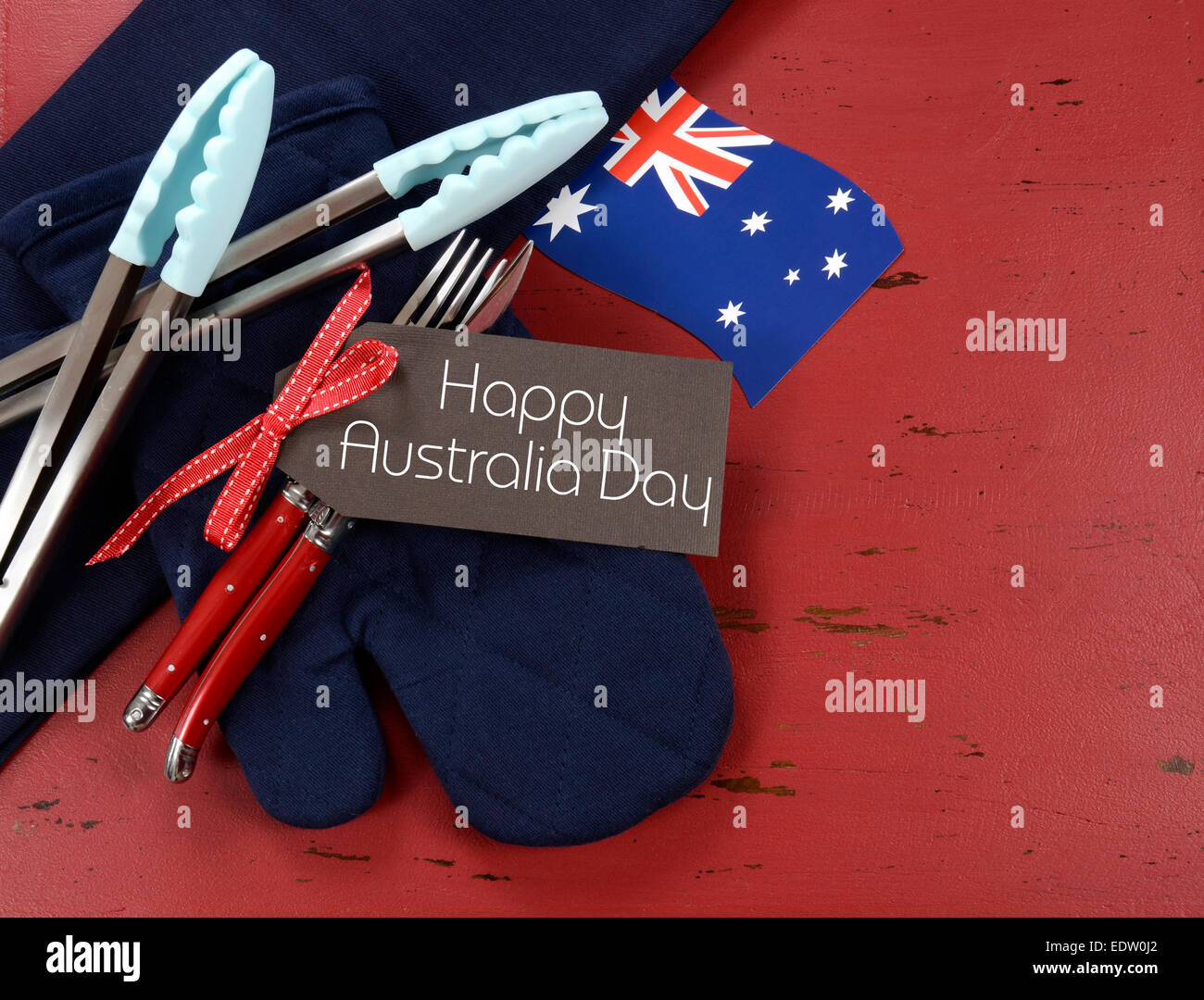 Happy Australia Day, January 26, theme red, white and blue barbeque ...