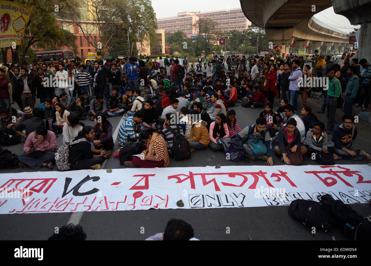 Students in the university street on their continuous strike. Education ...