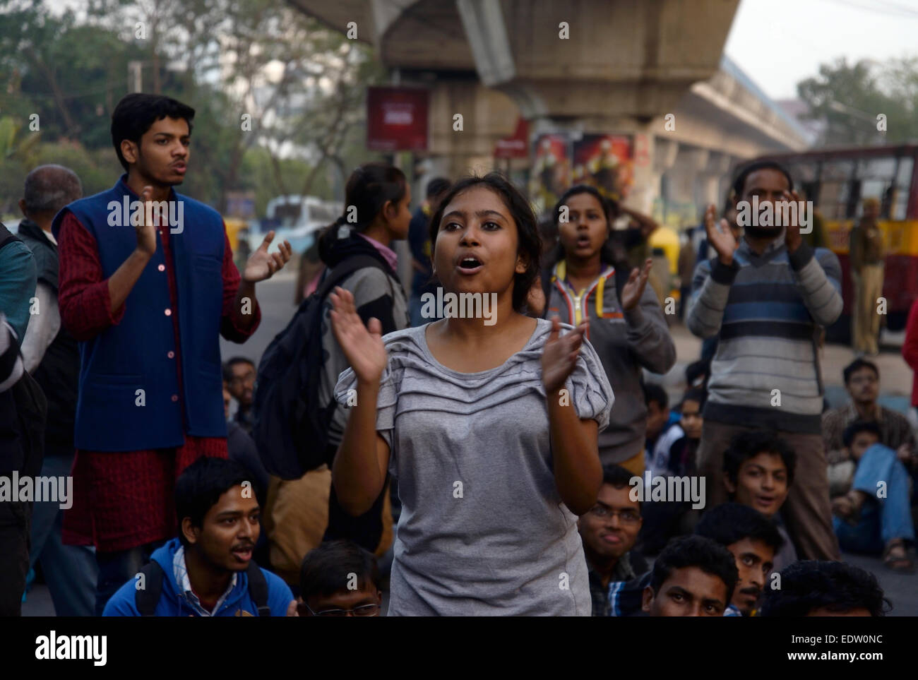 Students in the university street on their continuous strike. Education ...