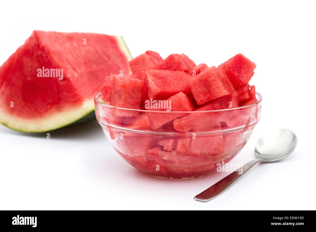 one piece and a bowl of watermelon on a white background Stock Photo ...
