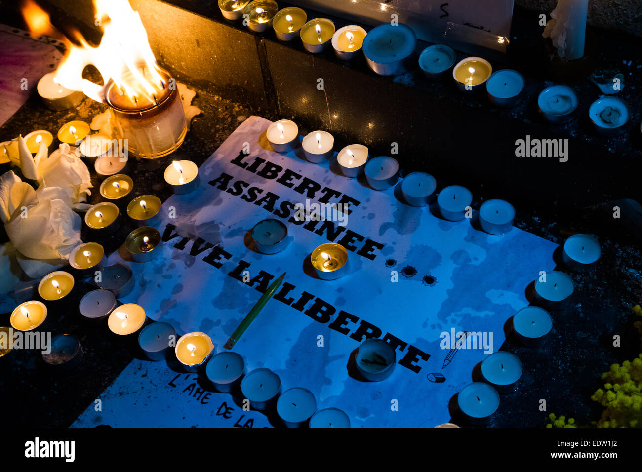Paris, France. 8th January, 2015. Peaceful protest in Place de la ...