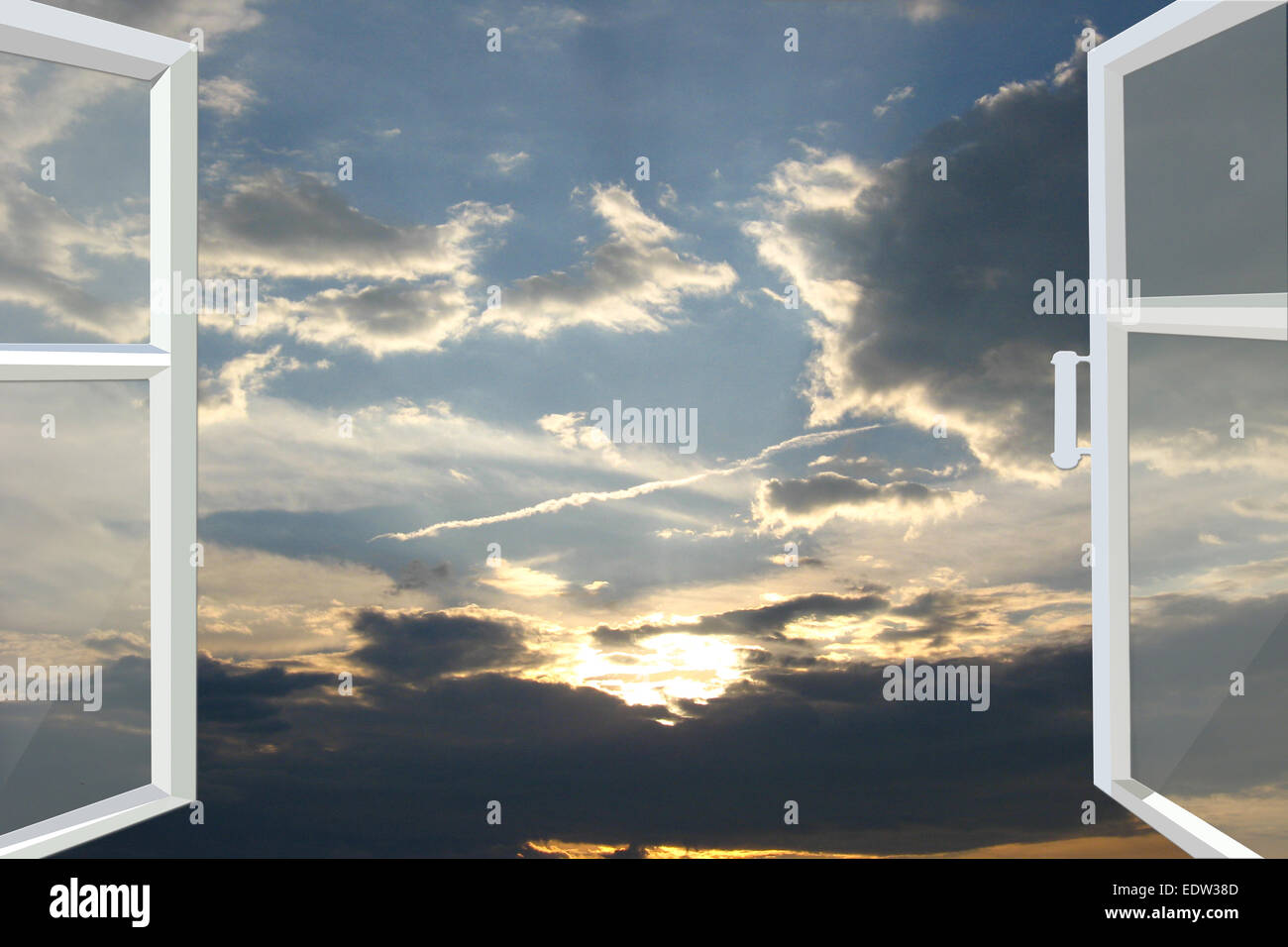 white window opened to the beautiful sunset Stock Photo - Alamy
