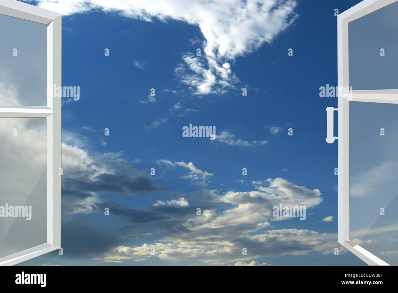 opened window to the heaven with white clouds Stock Photo - Alamy