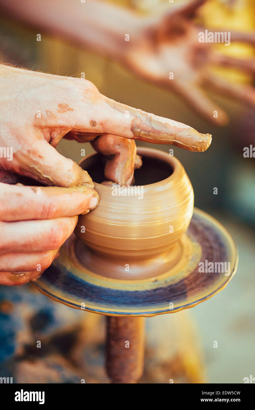 Pottery Craft Wheel Ceramic Clay Potter Human Hand. Toned Instant Photo ...