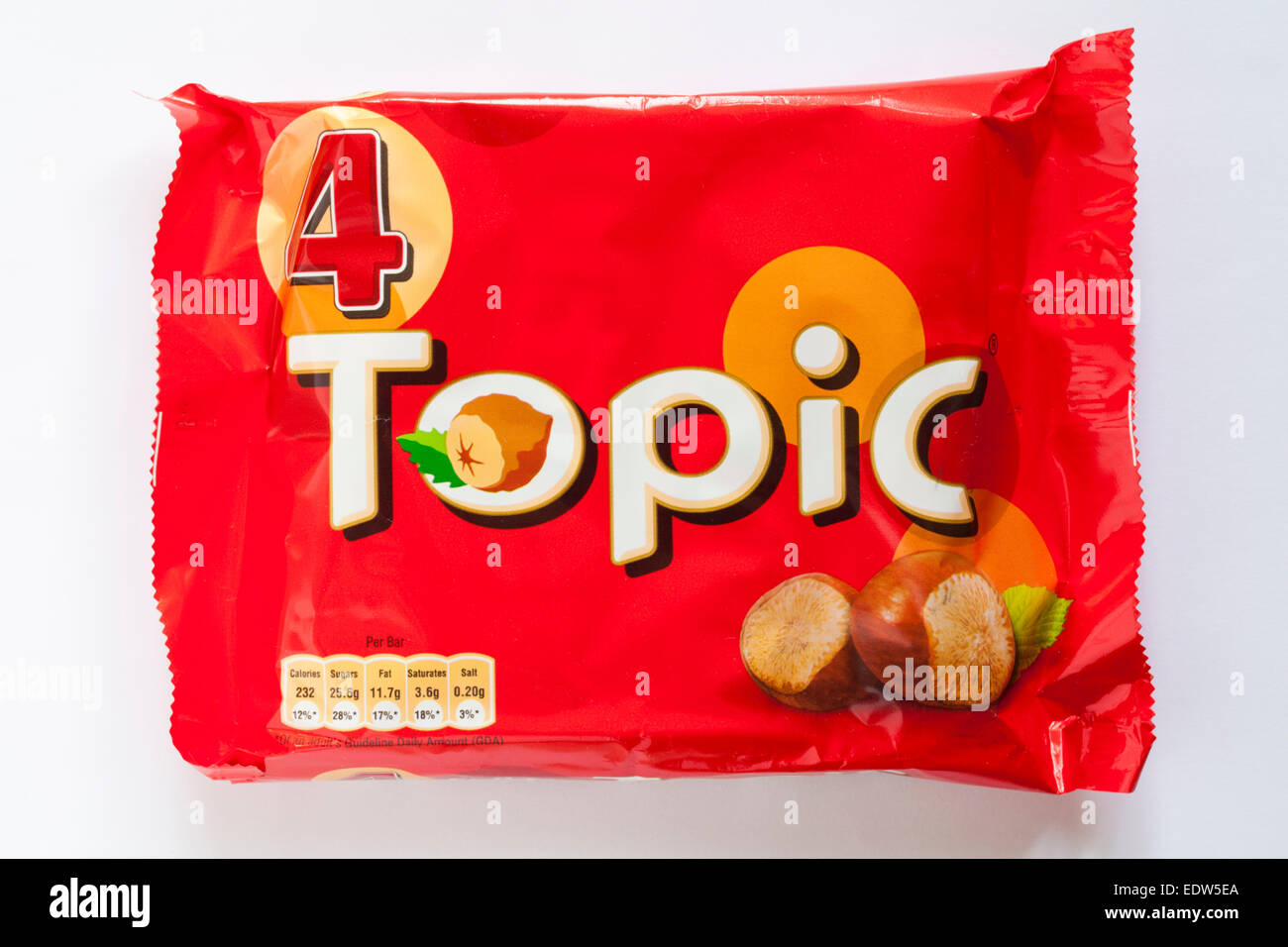 packet of 4 Topic bars isolated on white background - milk chocolate ...