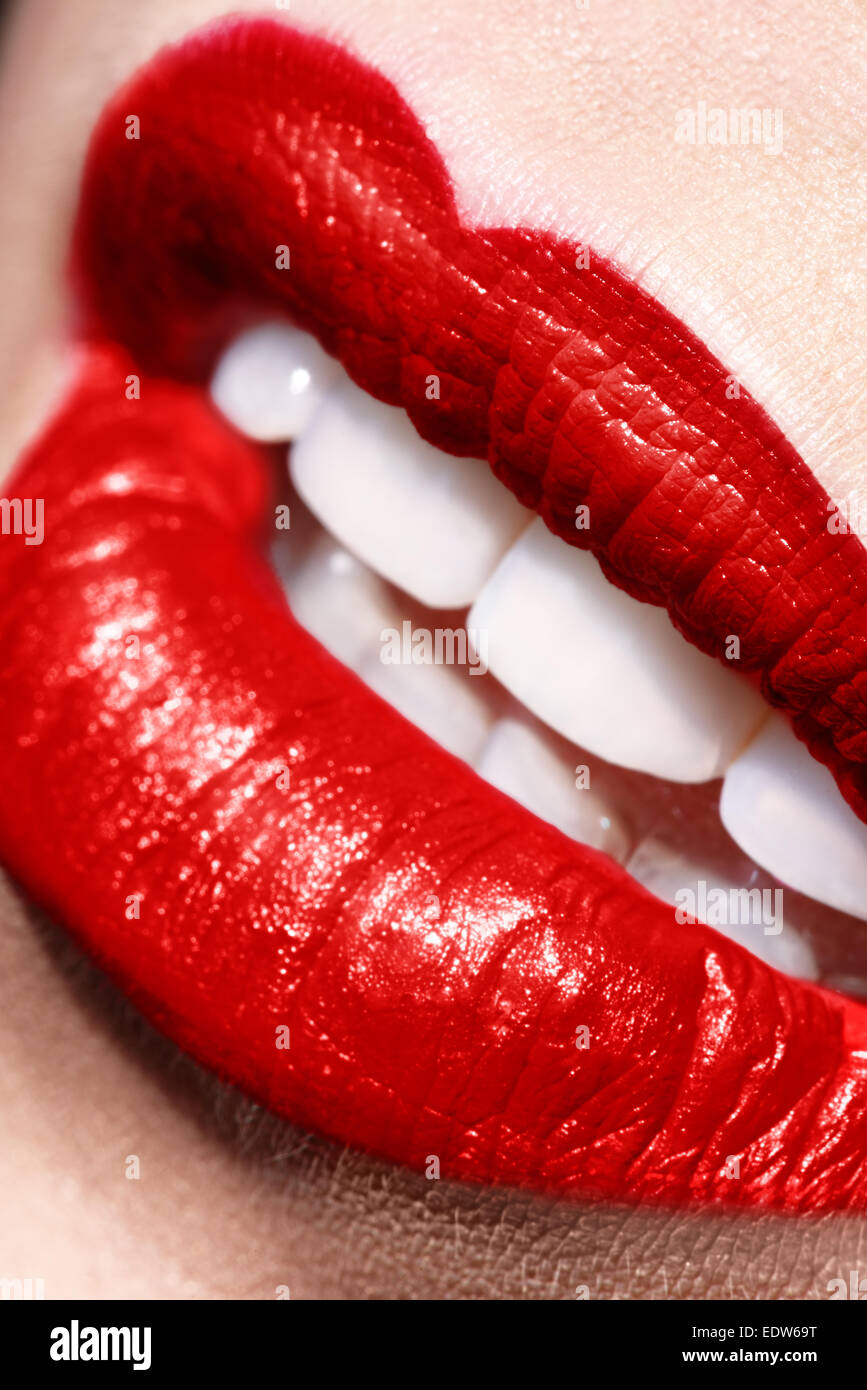 Sensual open red Lips make up closeup Stock Photo - Alamy