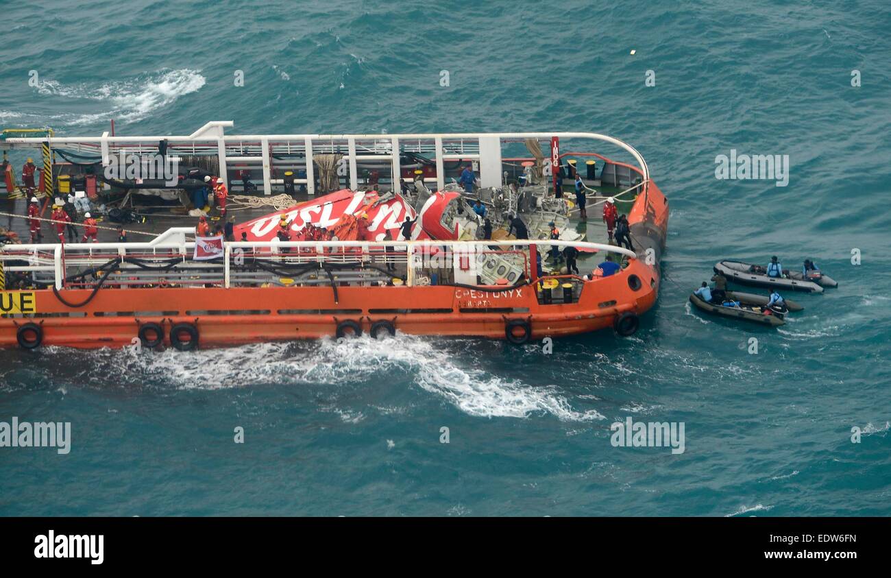 Java Sea. 10th Jan, 2015. The tail section of crashed AirAsia flight ...