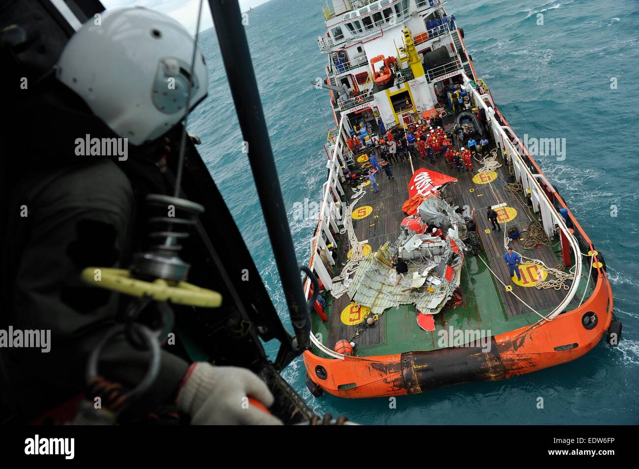 Java Sea. 10th Jan, 2015. The tail section of crashed AirAsia flight ...