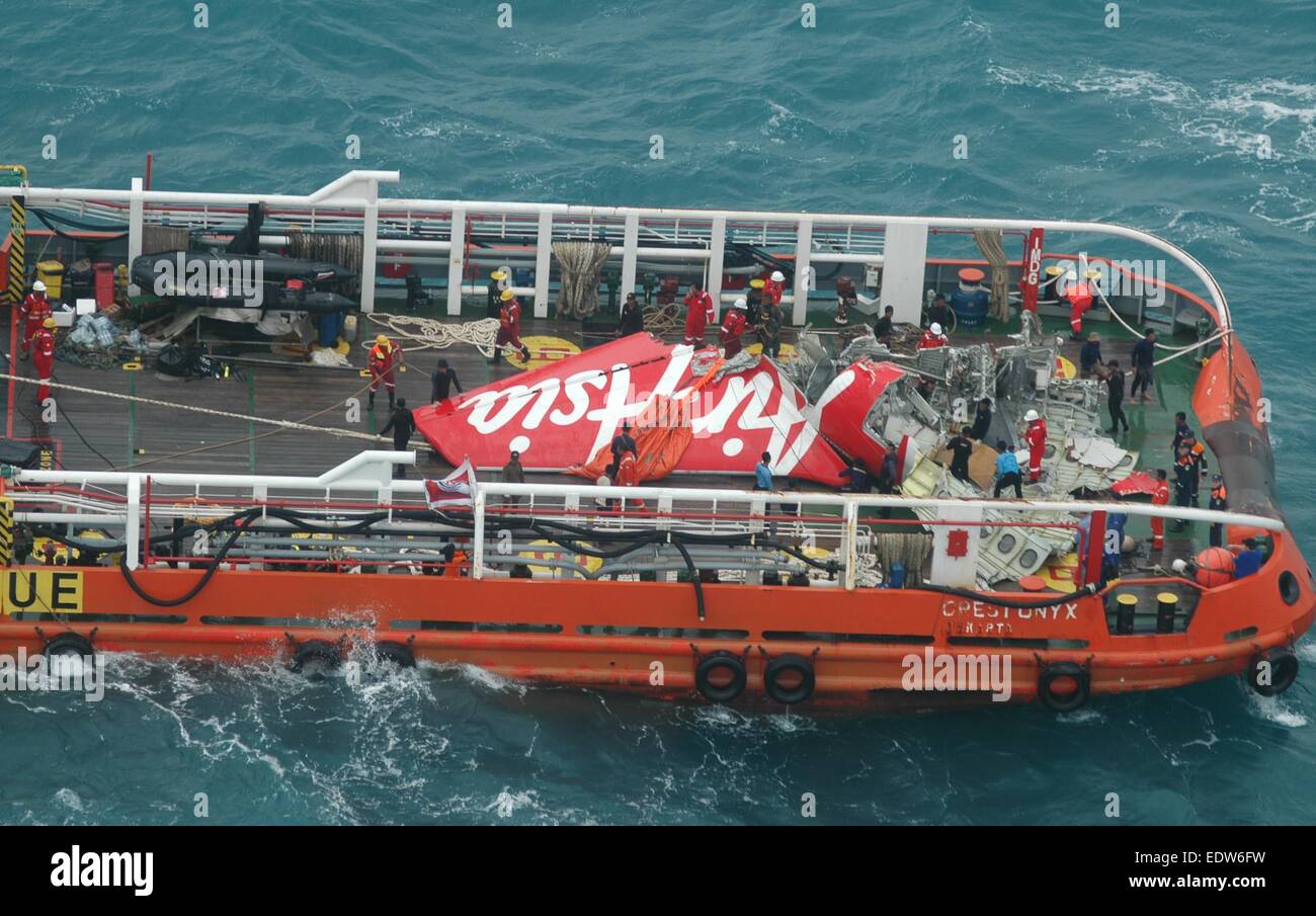 Java Sea. 10th Jan, 2015. The tail section of crashed AirAsia flight ...