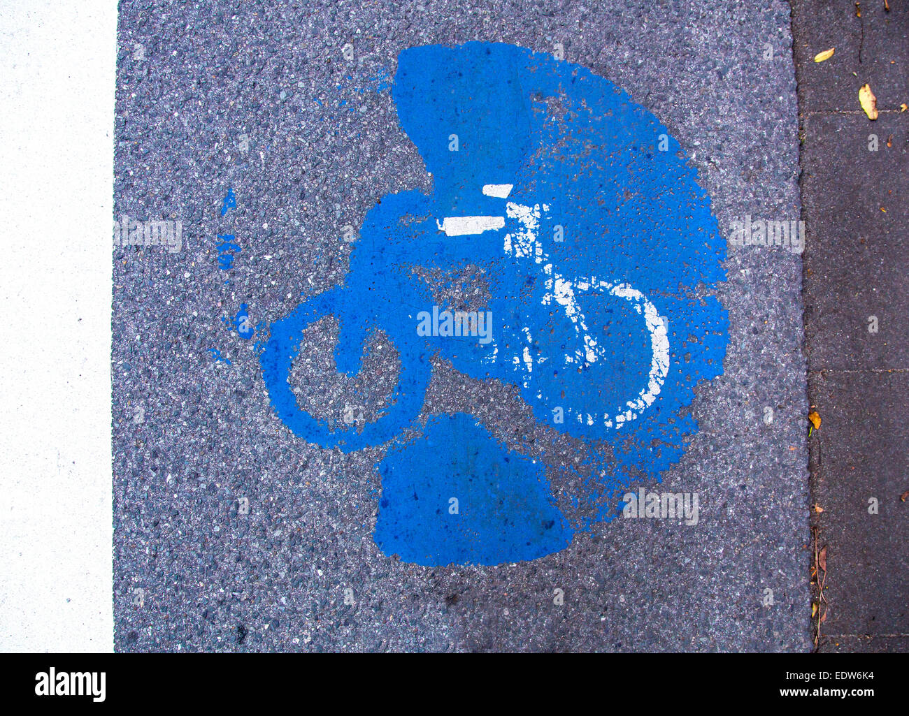 Traffic signs for bike path, painted on the pavement, worn Stock Photo ...