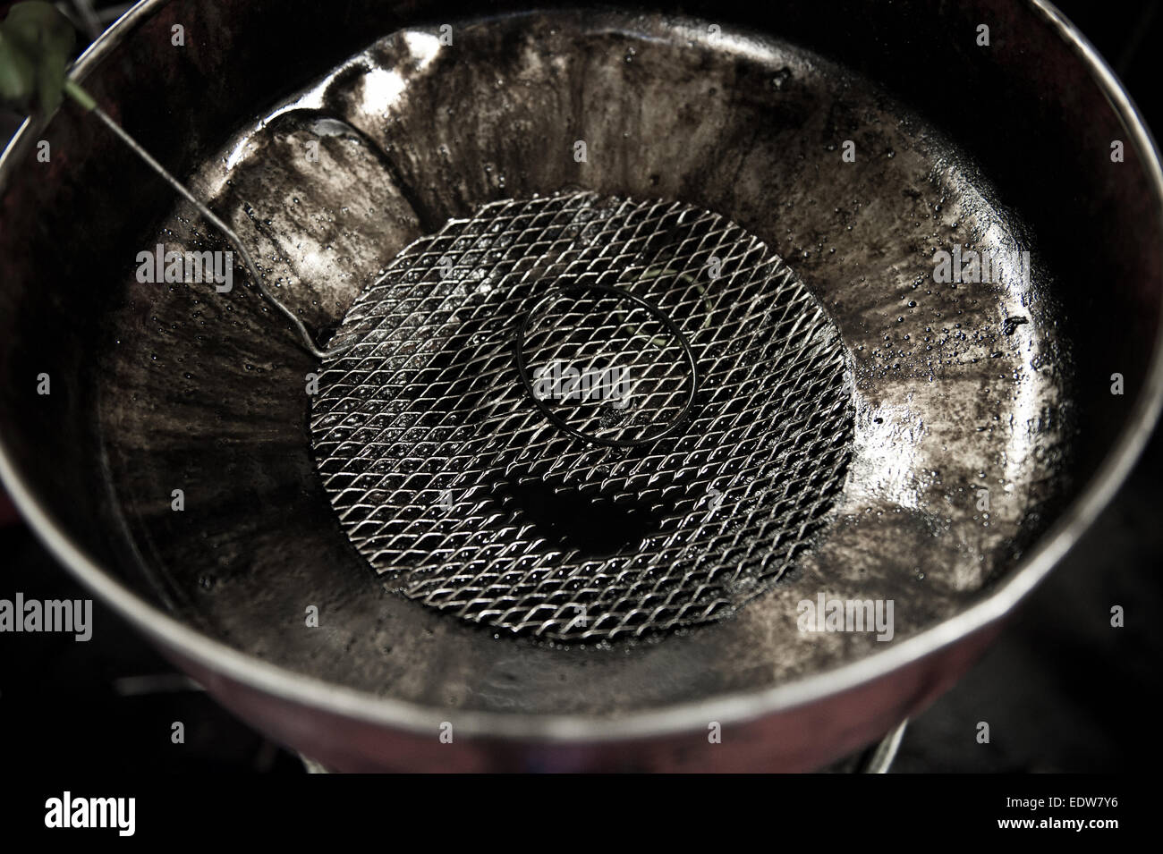 Oil disposal drainage waste pan Stock Photo - Alamy