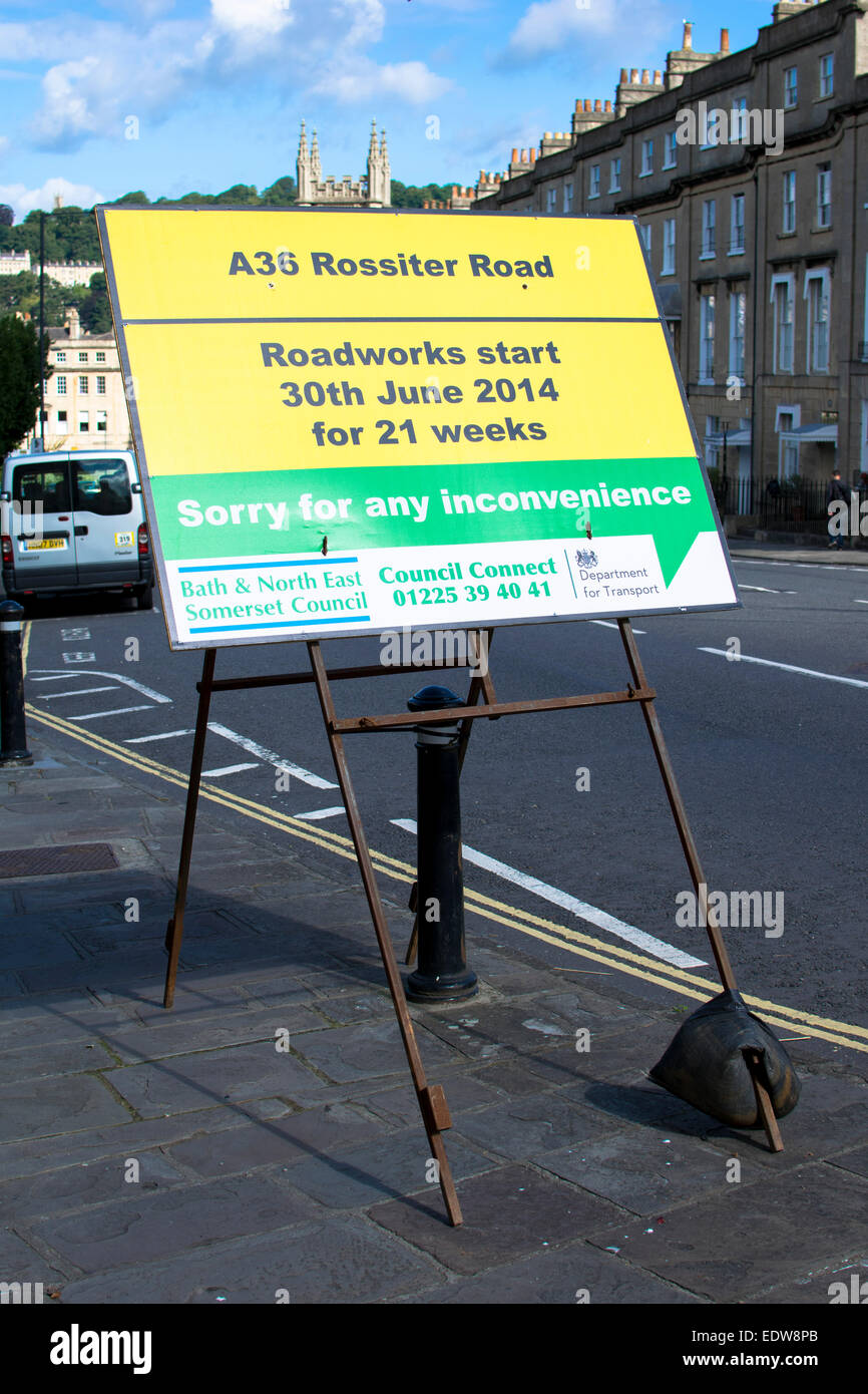 Roadworks sign A36 Bathwick hill Bath Somerset England Stock Photo - Alamy