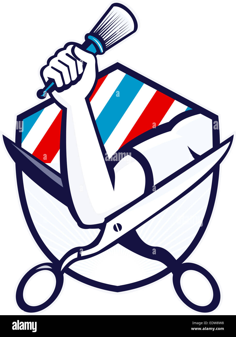 Illustration of a barber hand holding barber's shaving brush with pair ...