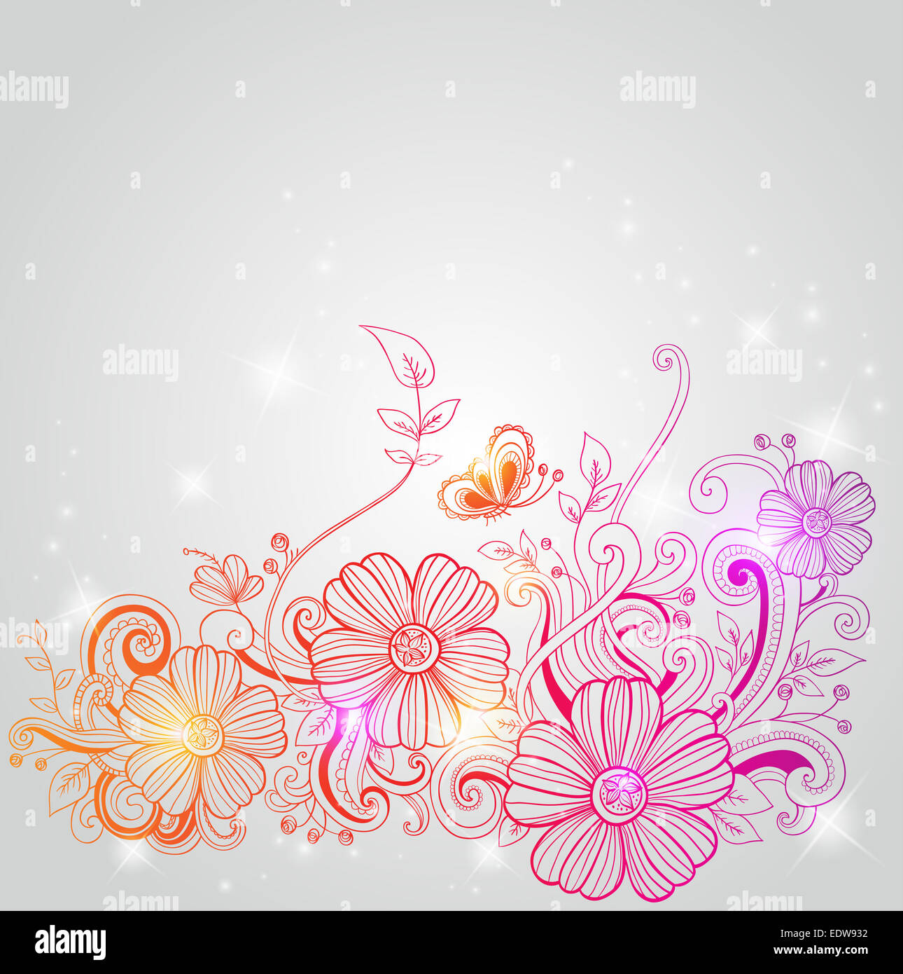 Decorative hand drawn background with flowers Stock Photo - Alamy