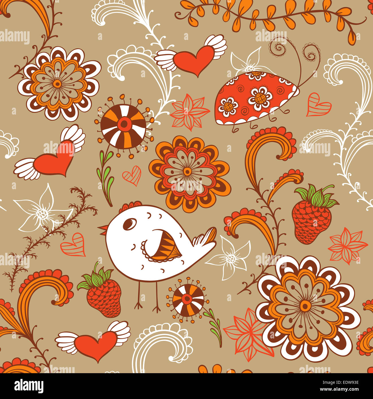 Seamless pattern with bird and flowers Stock Photo - Alamy