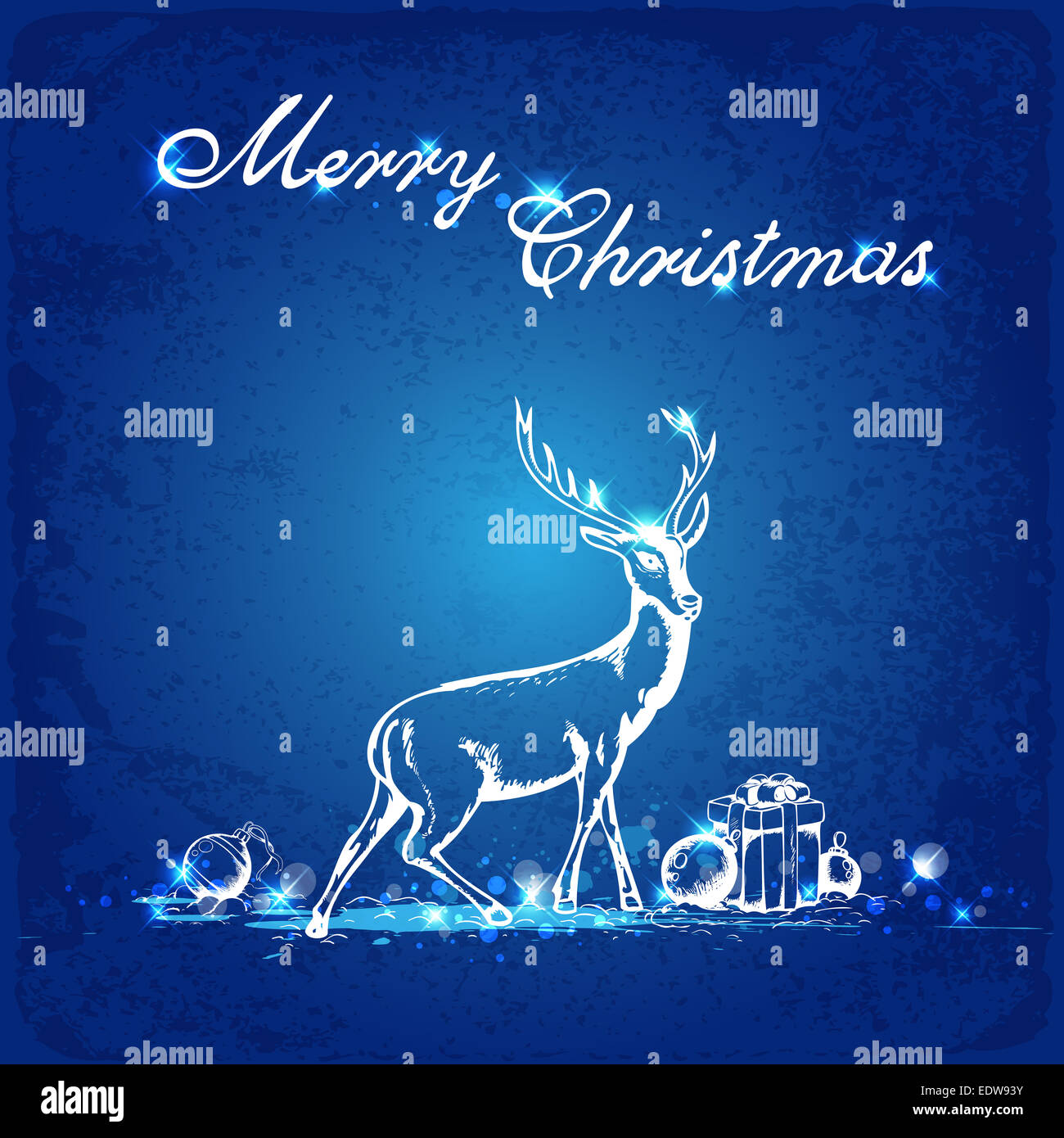 Blue Christmas background with deer Stock Photo - Alamy
