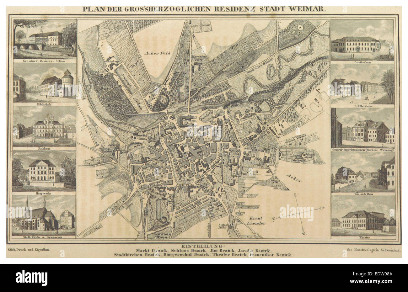 An 1844 plan by Bechstein of the Grand Duchy residence city of Weimar ...