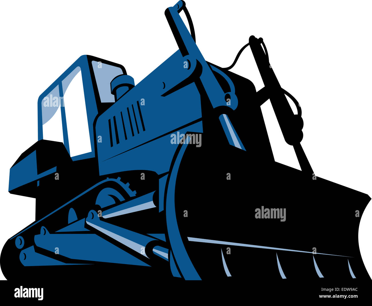 Ilustration of a bulldozer viewed from front side from a low angle on ...