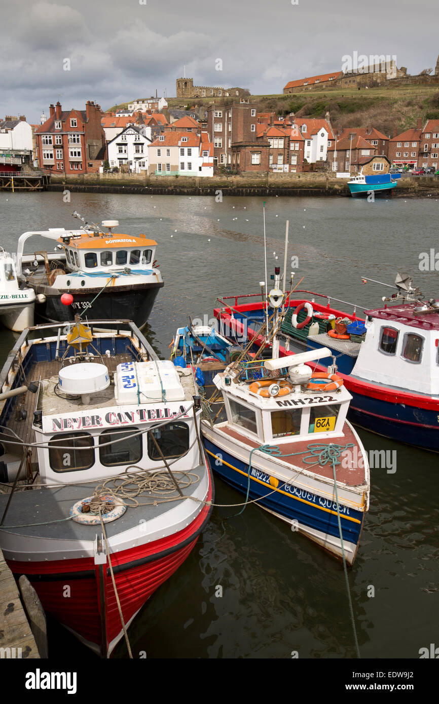UK, England, Yorkshire, Whitby, New Quay, fishing boats at mooring ...