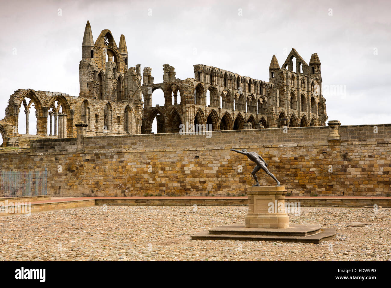 UK, England, Yorkshire, Whitby, Abbey ruins, from Visitor Centre ...