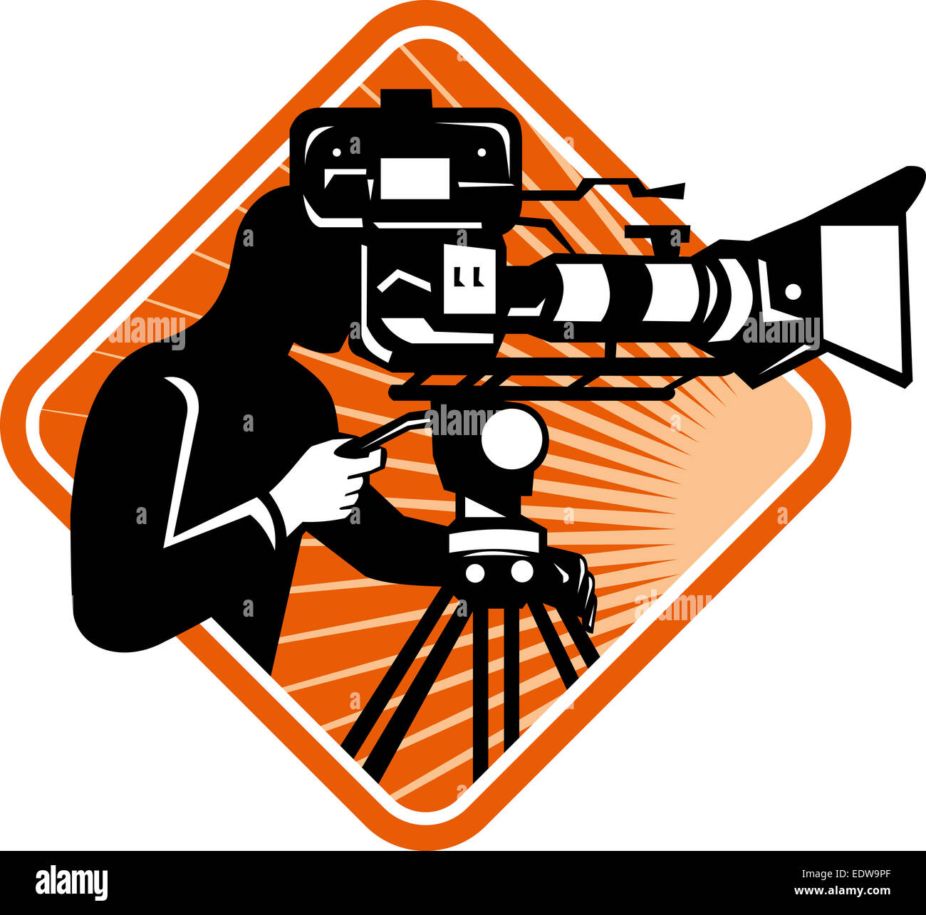 Illustration of film crew cameraman shooting filming with movie camera ...