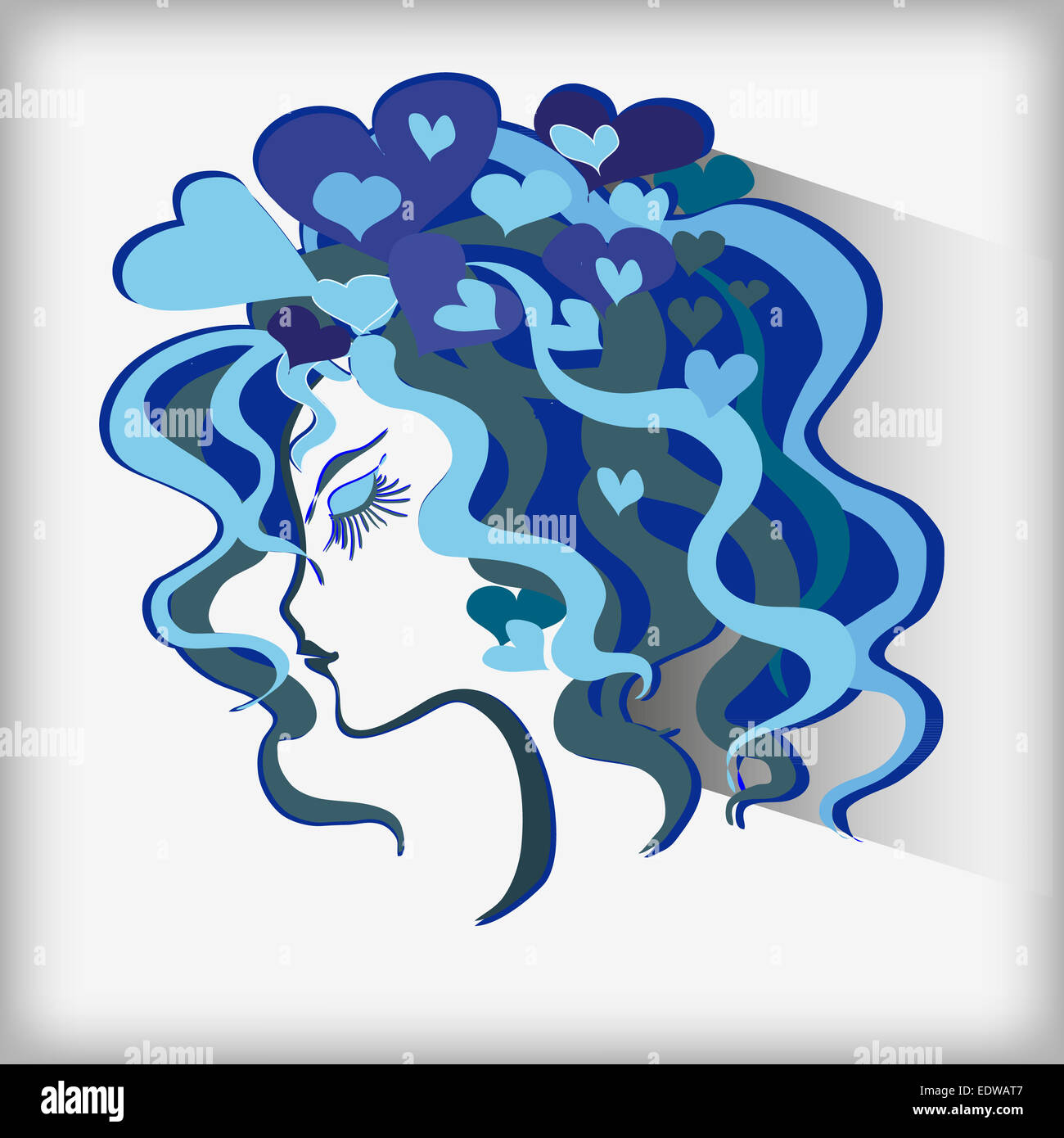 Female head - the Valentine's Day card.Female head in a profile. In ...