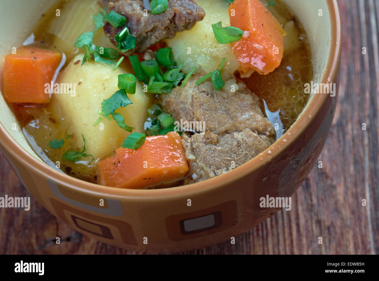 Cawl - Welsh dish.Wales bacon or beef with potatoes, swedes, carrots ...