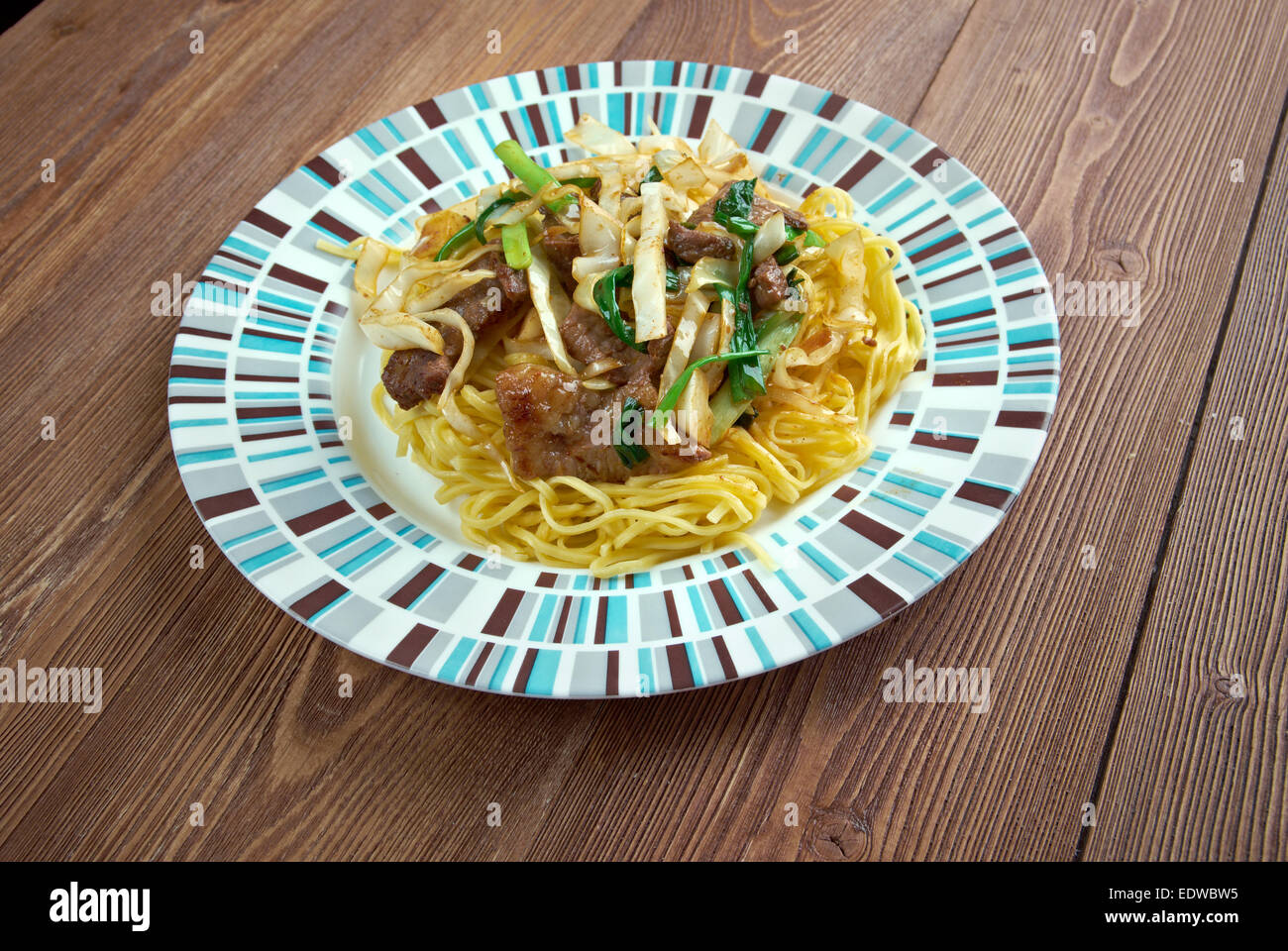 Shanghai Noodles - style fried noodles with meats and mixed vegetables ...