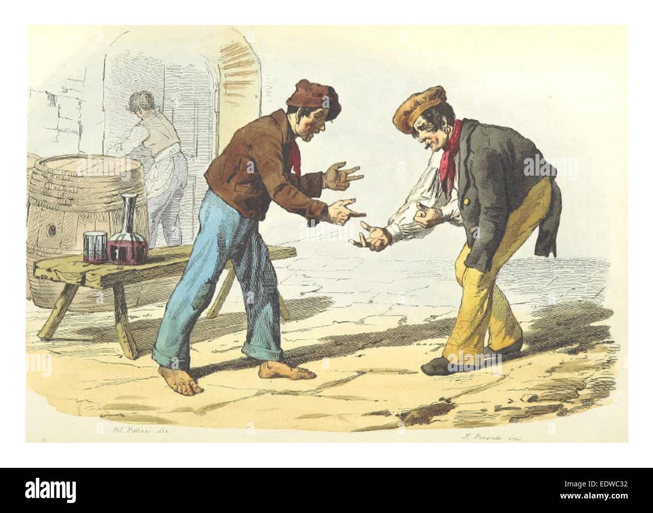 This 1853 illustration by Bourcard depicts the traditional Italian game ...