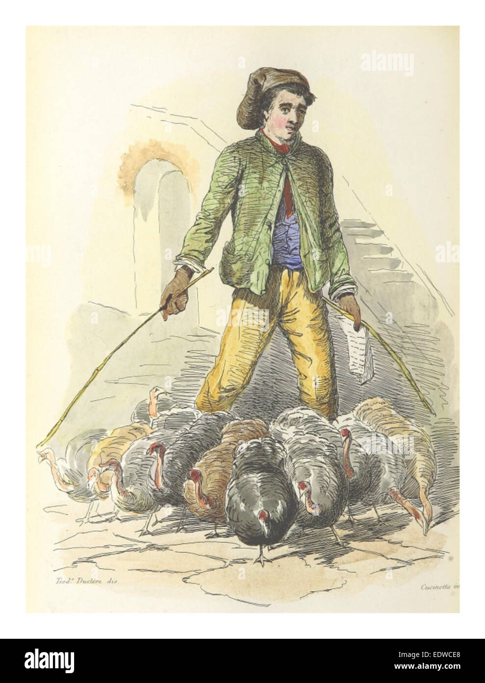 An 1858 illustration by Bourcard titled 'La Riffa de Polli', depicting ...