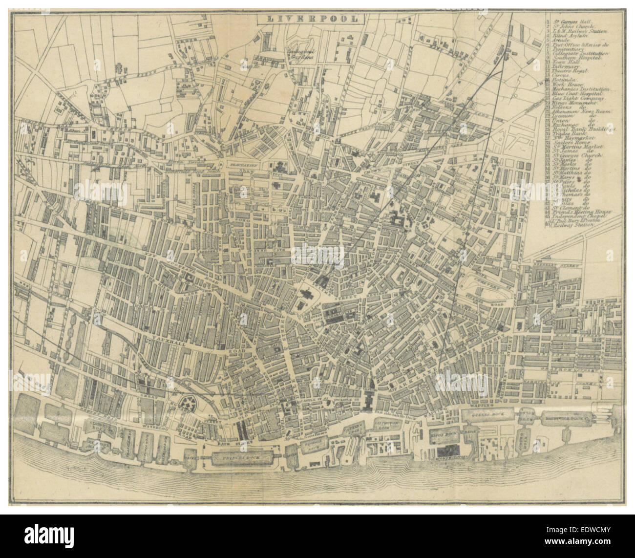 This 1854 map by Bradshaw offers a detailed depiction of Liverpool ...