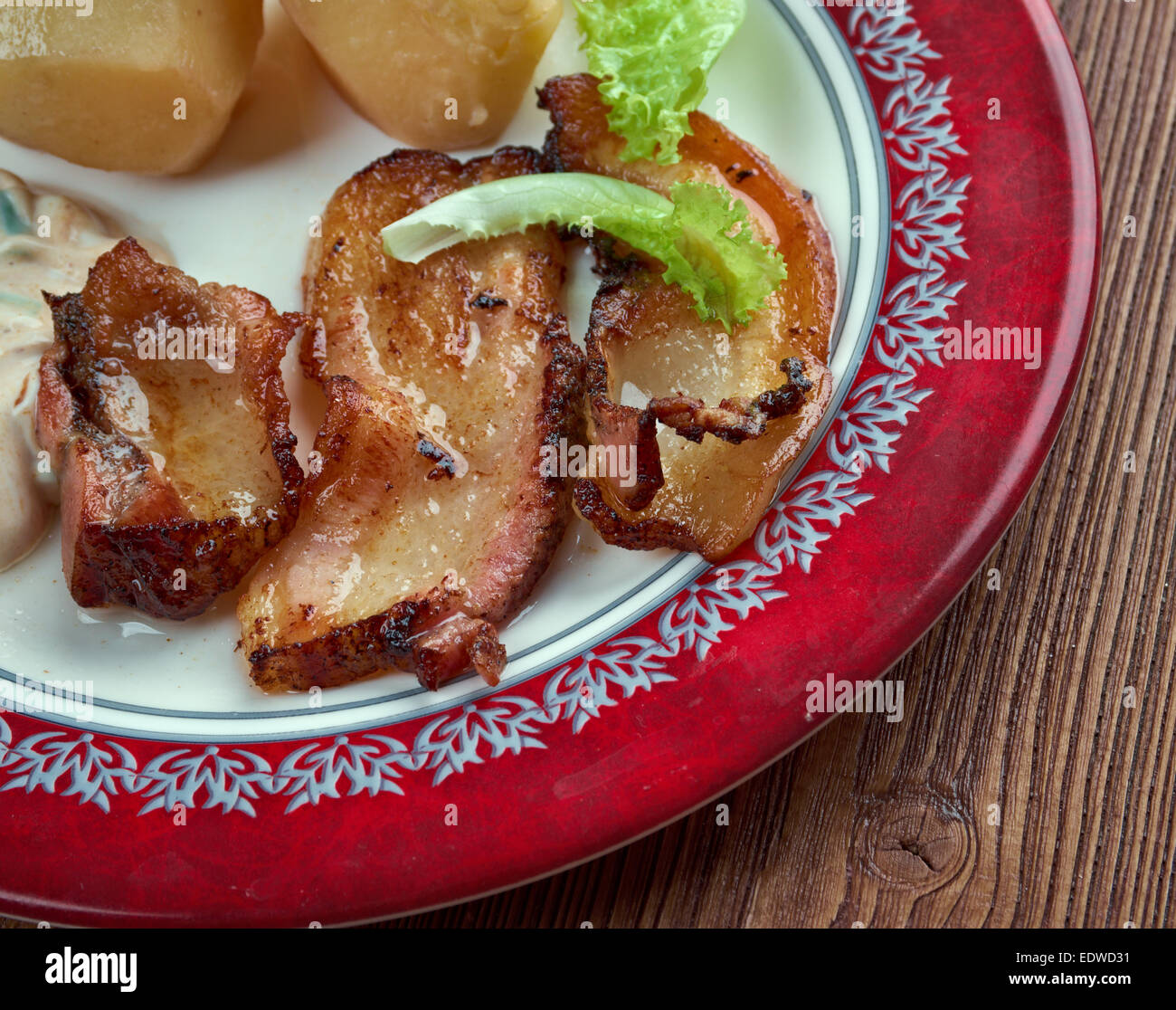 Stekt flask - Swedish dish of fried bacon, potatoes and gravy Stock ...