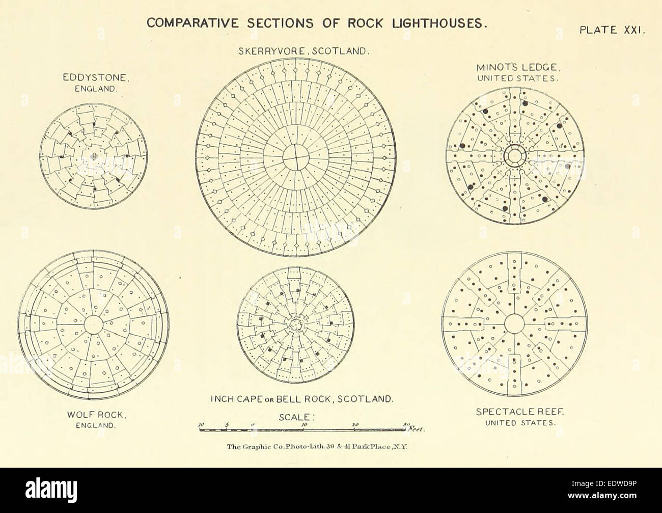 An 1875 illustration by Elliot showing comparative sections of rock ...