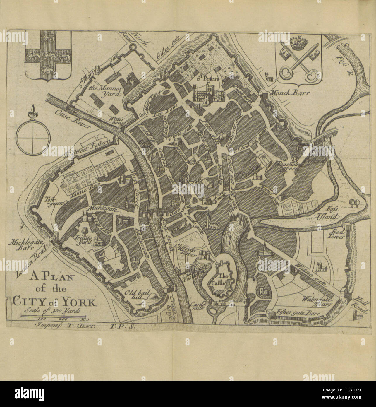 A 1761 map of York, showcasing the city’s streets, landmarks, and ...