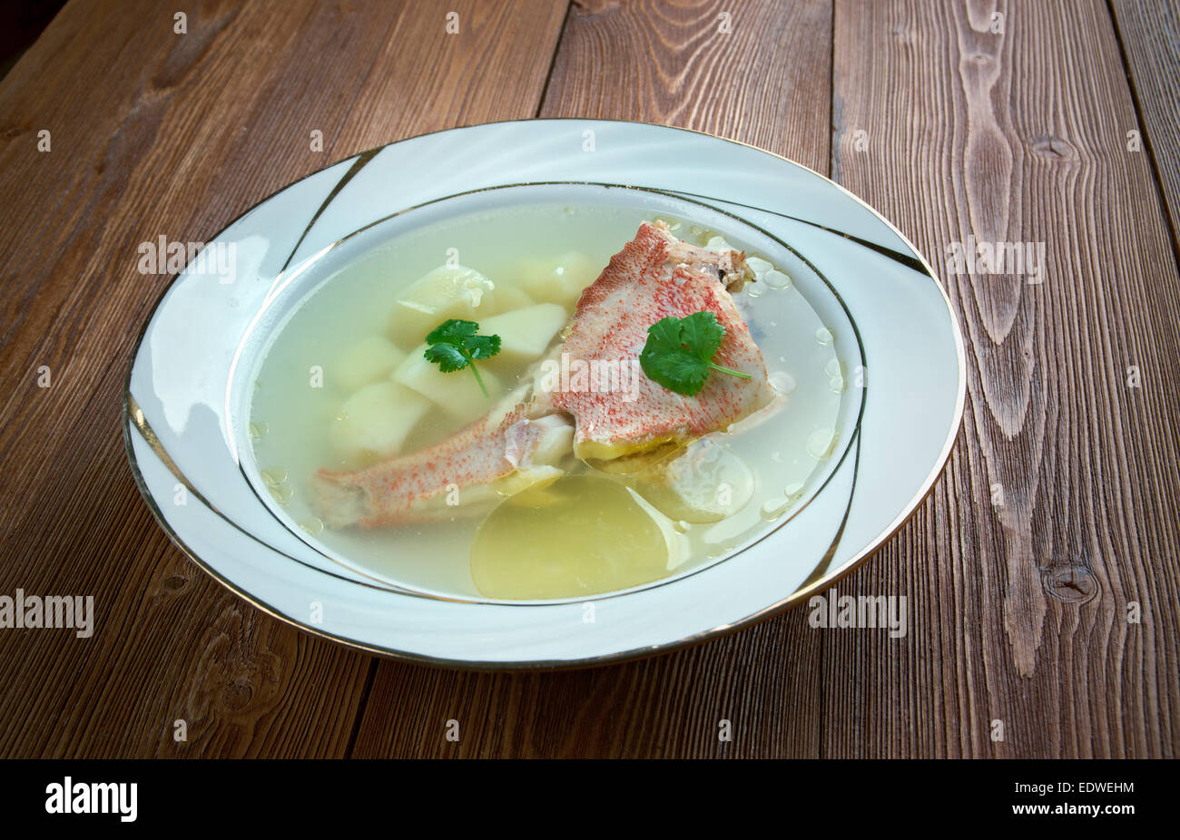 Traditional Russian fish soup with red grouper Stock Photo - Alamy