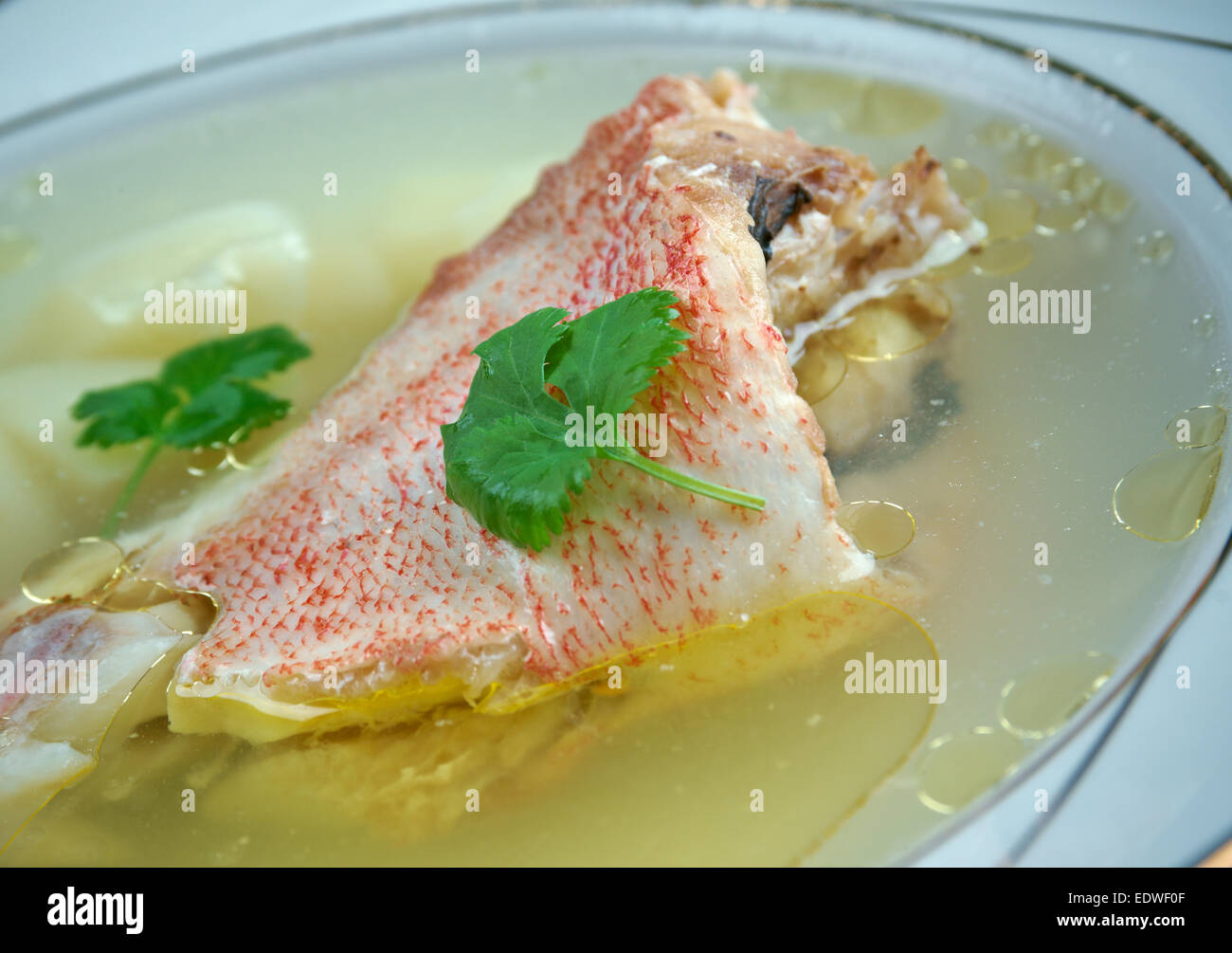 Traditional Russian fish soup with red grouper Stock Photo - Alamy