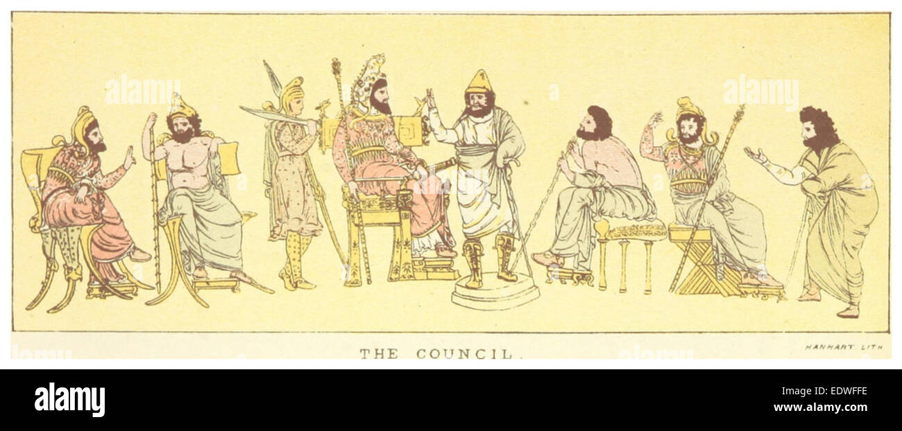 This 1885 illustration from Herodotus depicts a council scene, likely ...