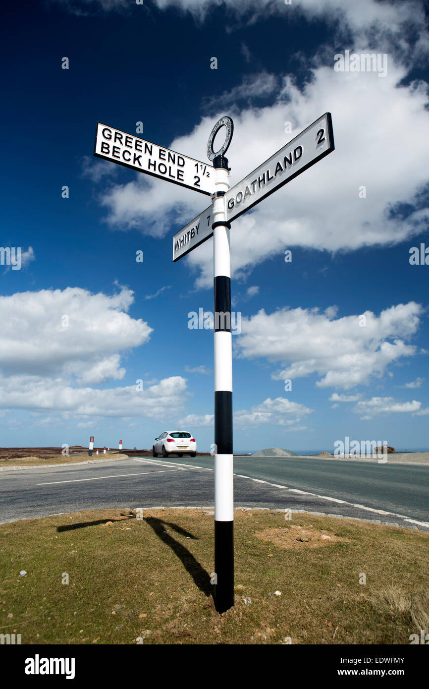 UK, England, Yorkshire, Goathland, Moorland road sign post Stock Photo ...