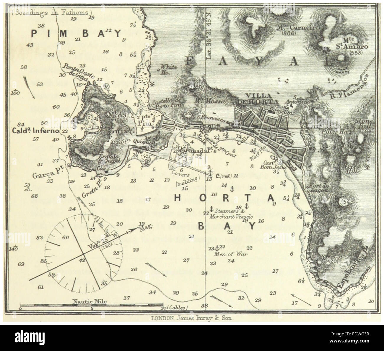 This 1884 illustration by Imray depicts Horta Bay, located on the ...