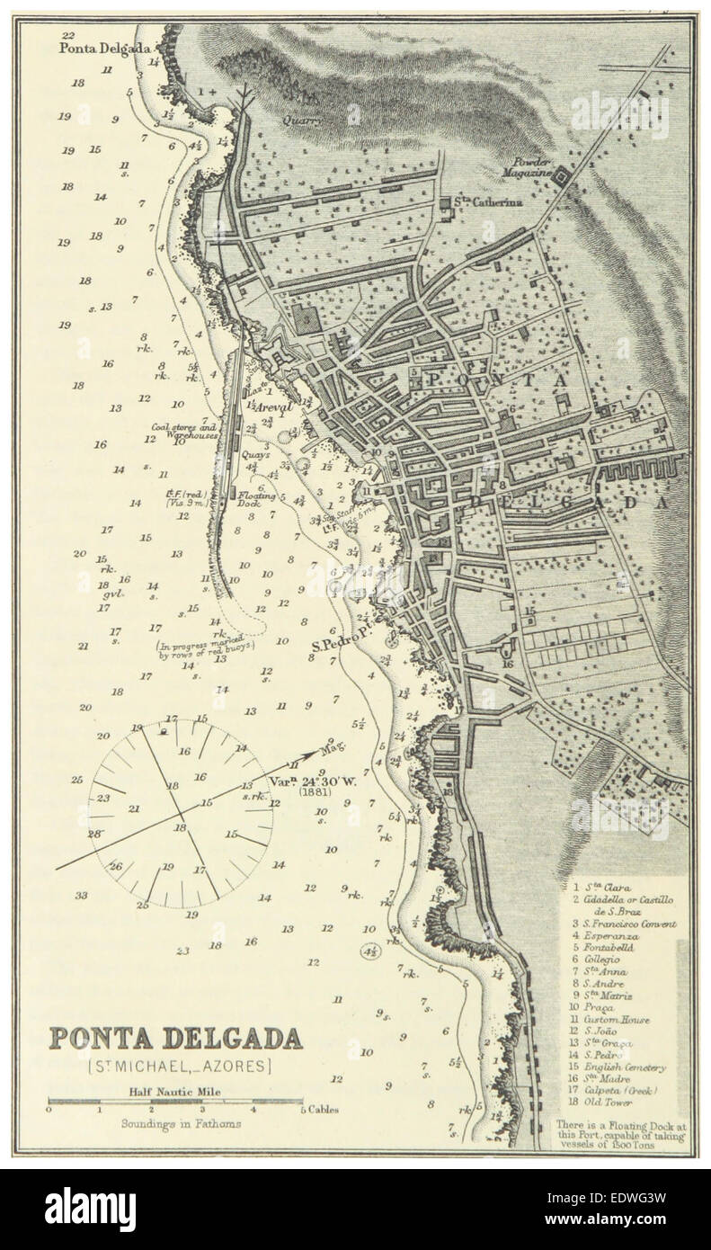 This 1884 illustration by Imray shows Ponta Delgada, the largest city ...