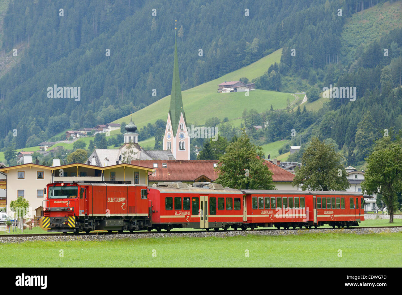 Zillertal railway, train to Jenbach after leabing Zell am Ziller, Tyrol ...