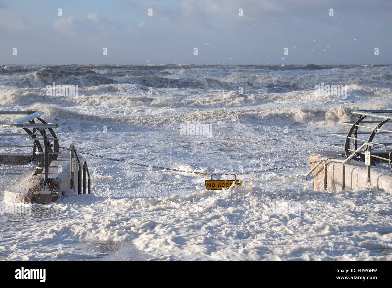 Blackpool, Lancashire, UK. Rough seas at Blackpool in Lancashire with ...