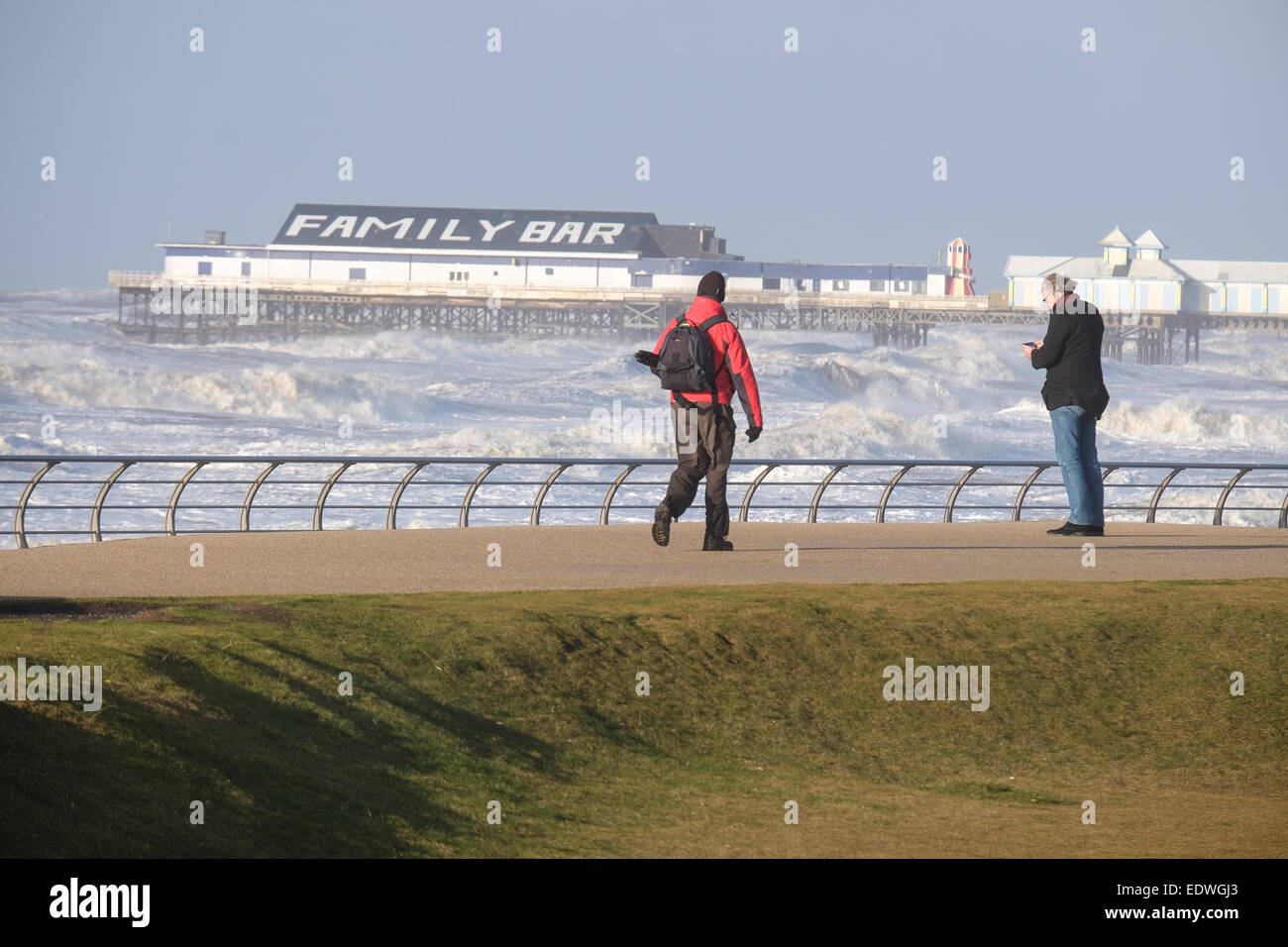 Blackpool, Lancashire, UK. Stormy seas batter Blackpool's Central Pier ...