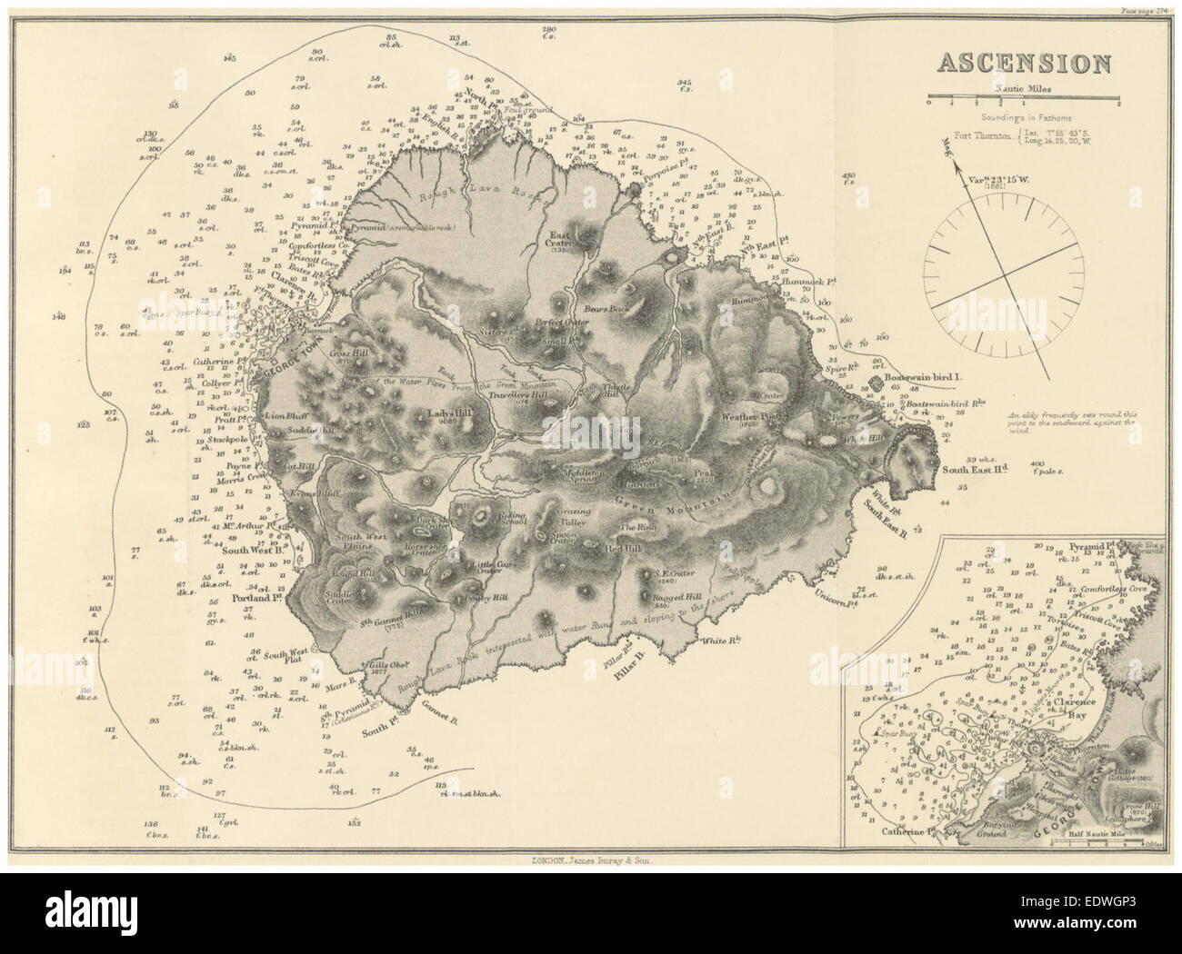 An 1884 map illustration from Imray's work depicting Ascension Island ...
