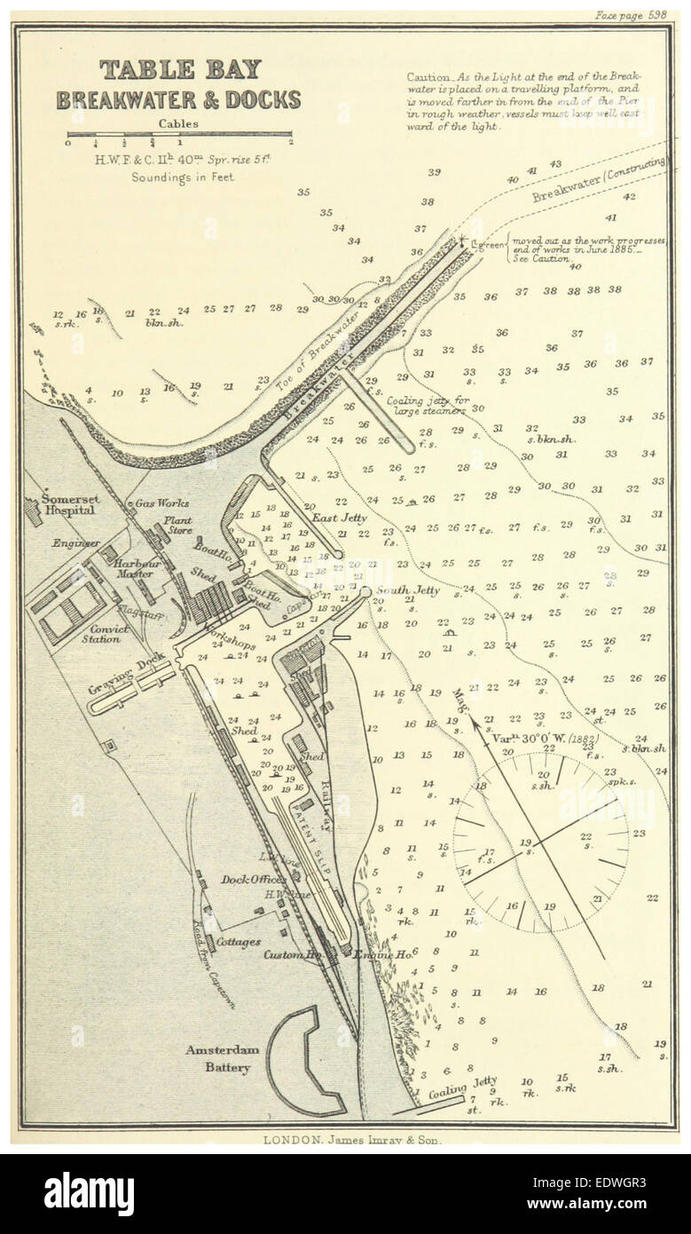 An 1884 map illustration of Table Bay, located in Cape Town, South ...