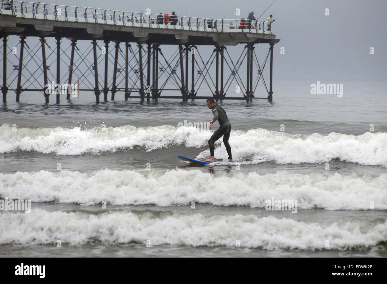 Surfing near Saltburn Stock Photo - Alamy