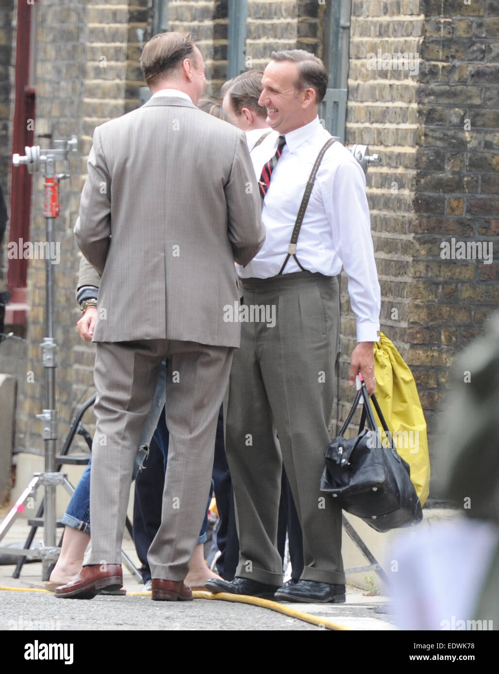 Tom Hardy filming on the set of his new movie 'Legend' in London ...