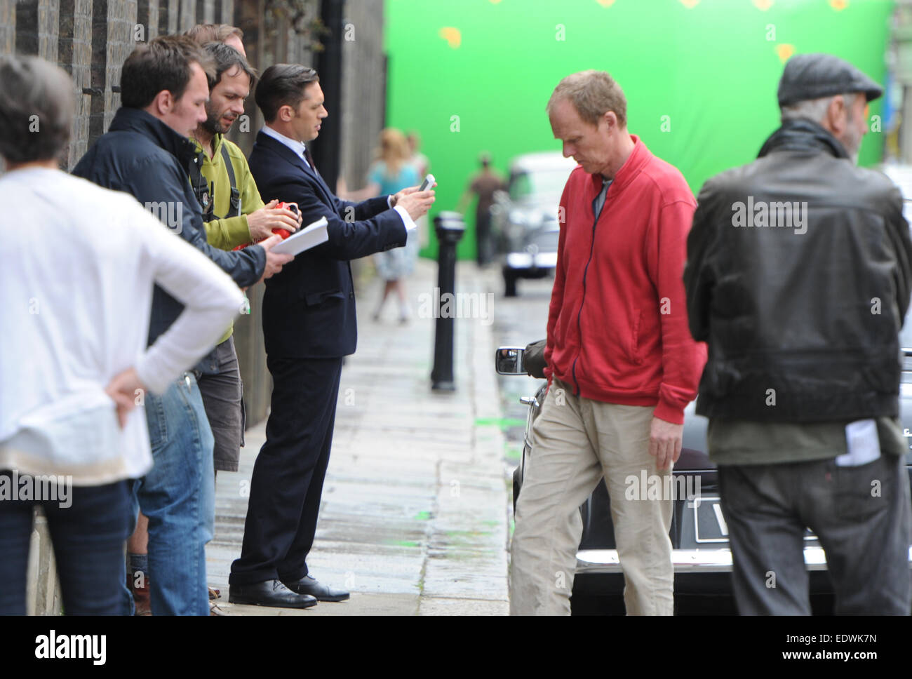 Tom Hardy filming on the set of his new movie 'Legend' in London ...