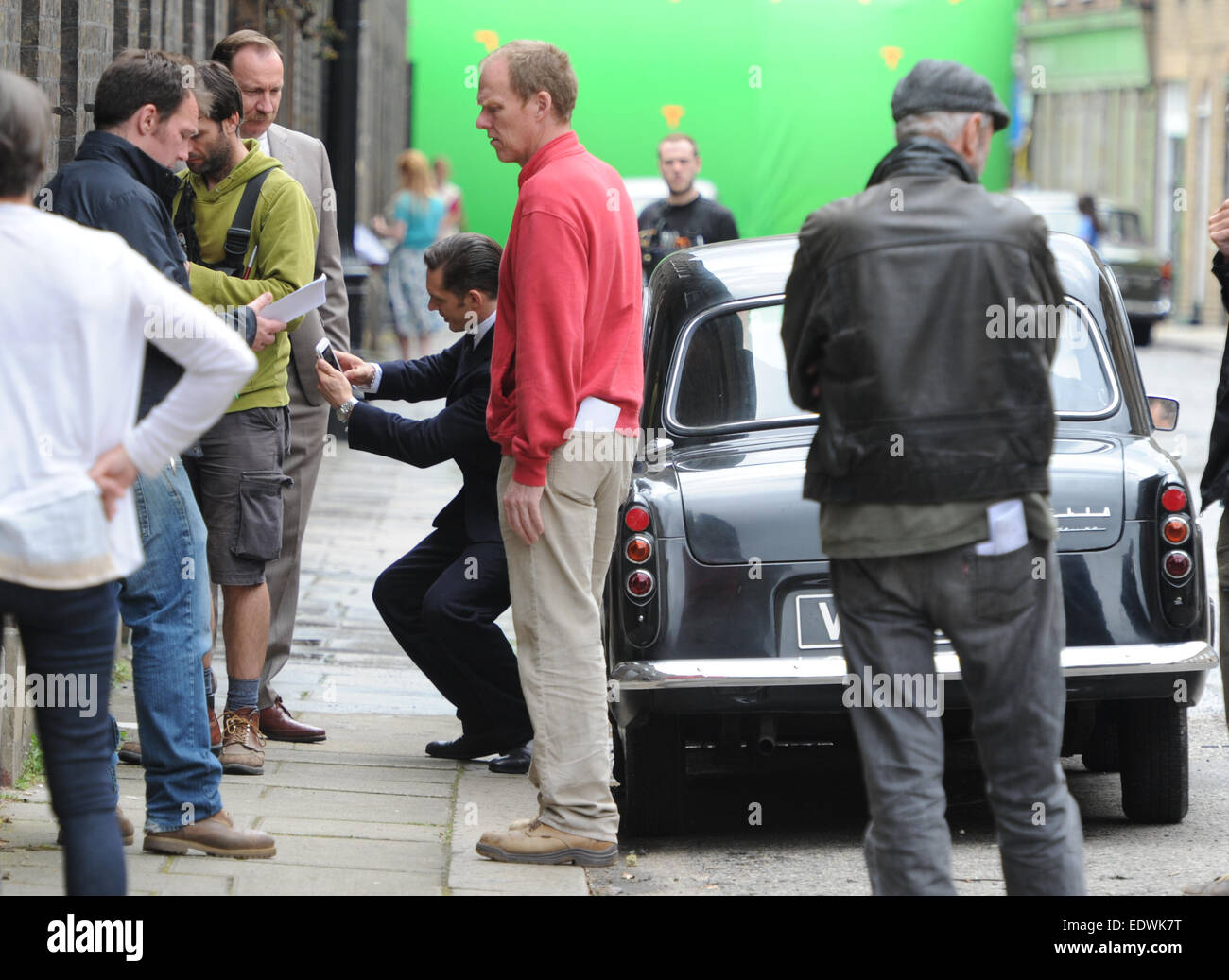 Tom Hardy filming on the set of his new movie 'Legend' in London ...