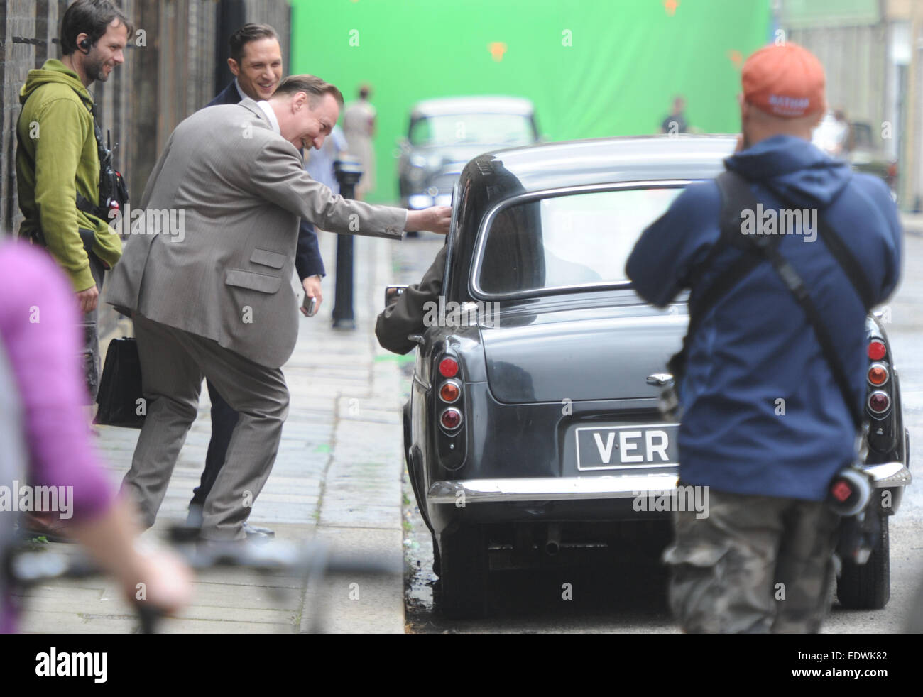 Tom Hardy filming on the set of his new movie 'Legend' in London ...